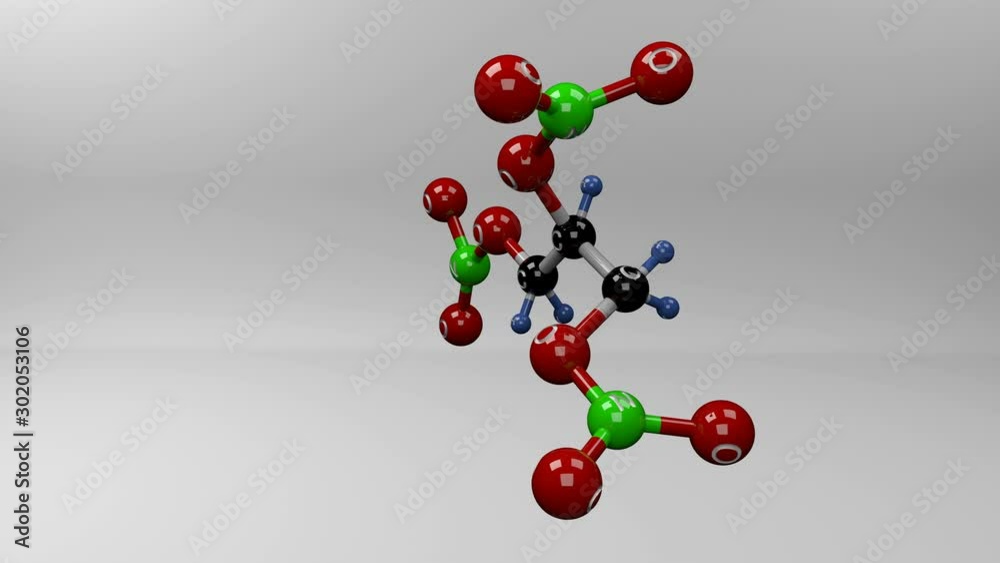Nitroglycerin molecule. Molecular structure of nitroglycerin, main ...
