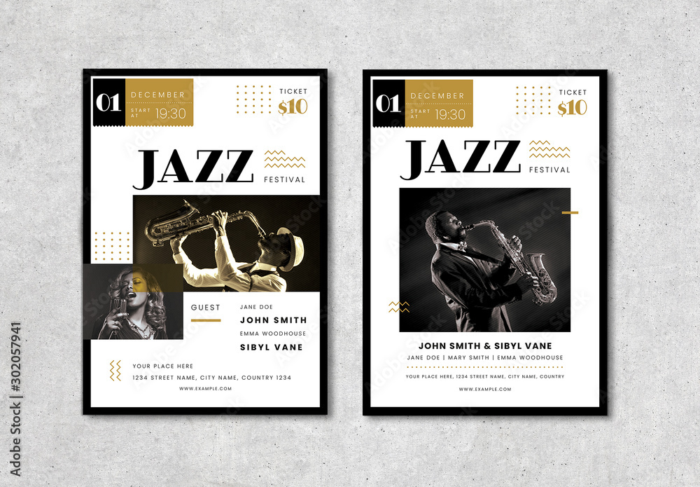 Jazz Flyer Layout with Typographic Elements Stock Template | Adobe Stock