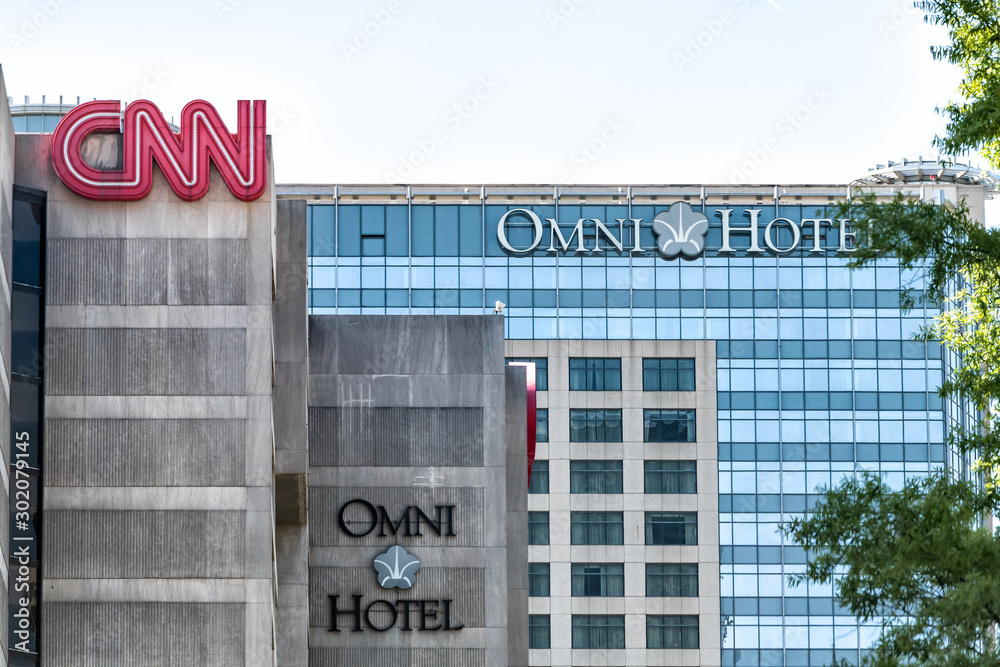 Atlanta, USA - April 20, 2018: CNN Center world headquarters and Omni ...