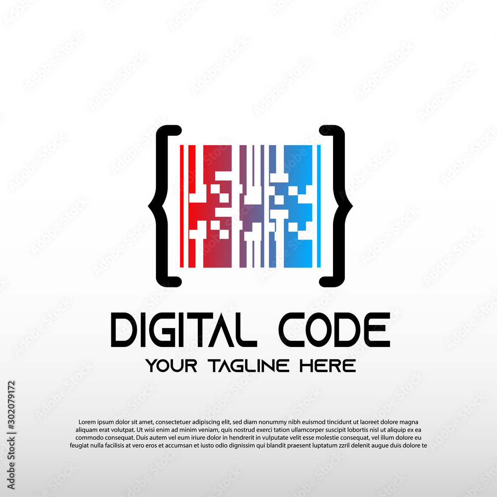 Digital code logo with pixel concept. Barcode. technology icon -vector ...