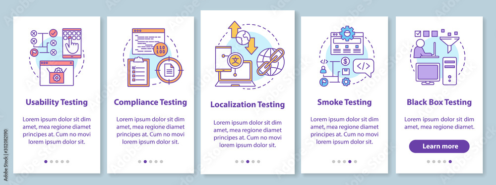 Non Functional Software Testing Onboarding Mobile App Page Screen With Linear Concepts