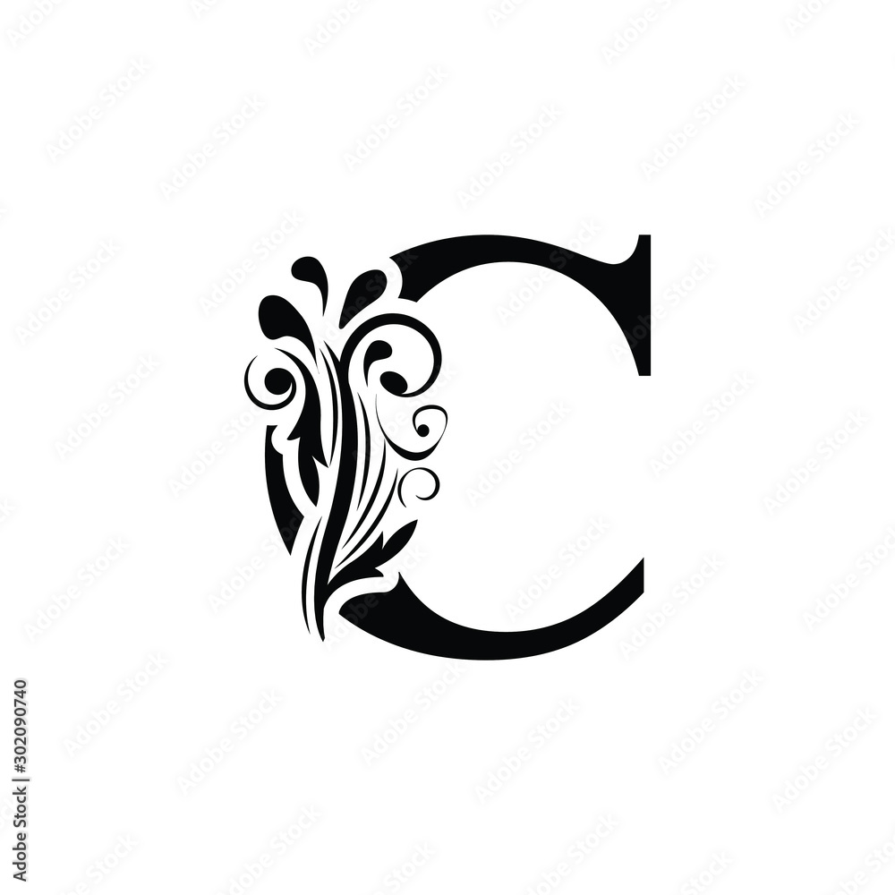 letter C. Black flower alphabet. Beautiful capital letters with shadow ...