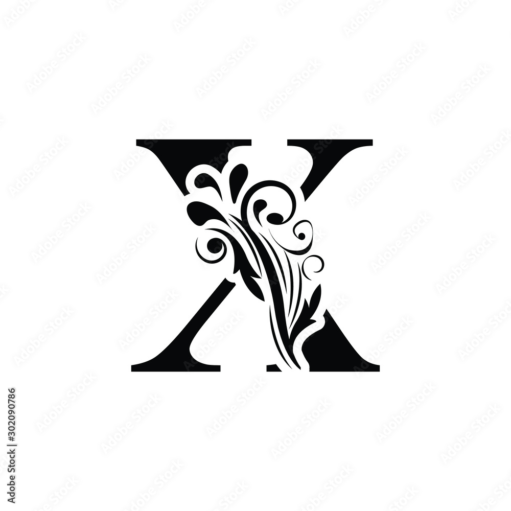 letter X. Black flower alphabet. Beautiful capital letters with shadow ...
