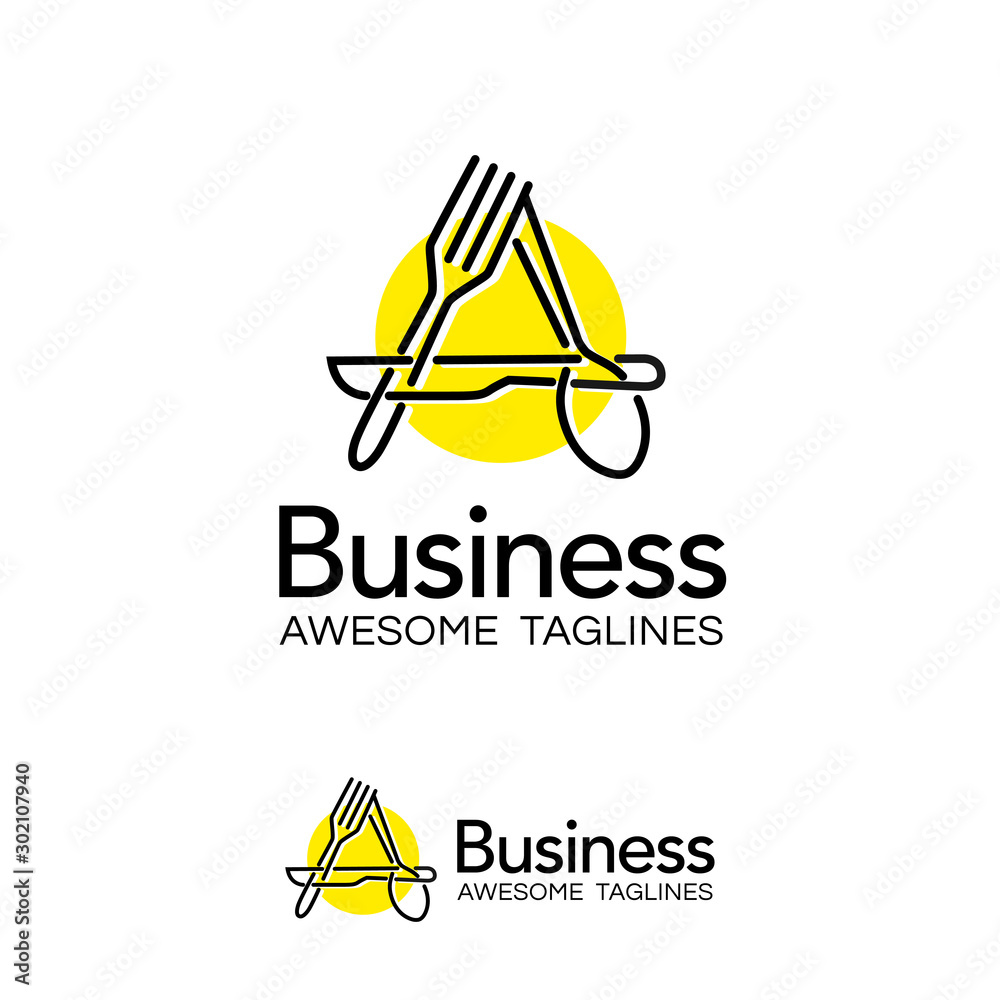 creative letter A as restaurant or food logo with spoon, fork and knife ...
