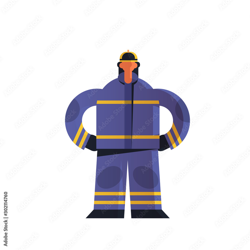 brave fireman standing pose firefighter wearing uniform and helmet ...
