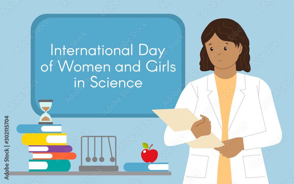 Vetor de Physicist woman with folder. International Day of Women and ...