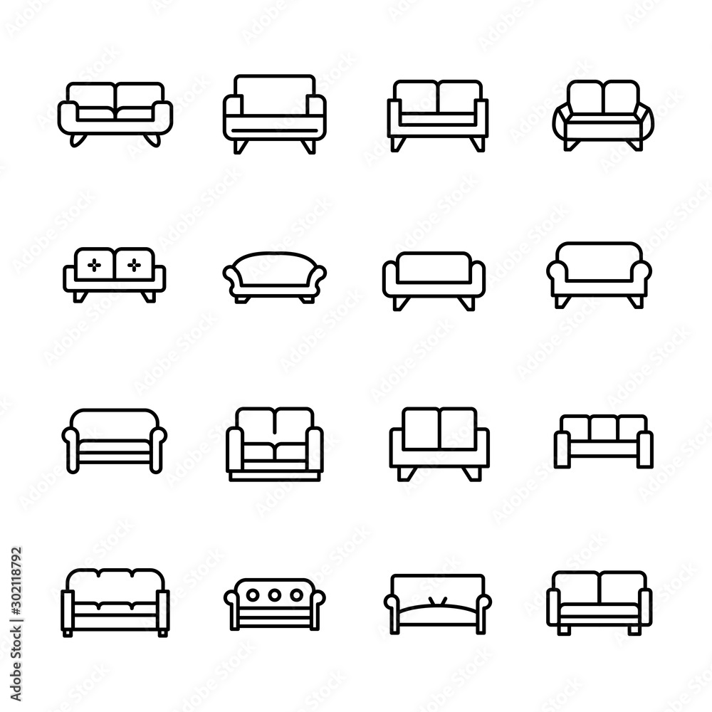 Simple set of sofa icons in trendy line style. Stock Vector | Adobe Stock