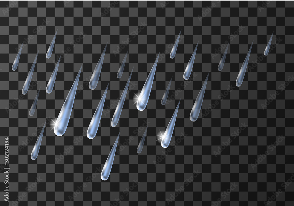 Rain weather meteo icon vector illustration. Realistic falling water ...