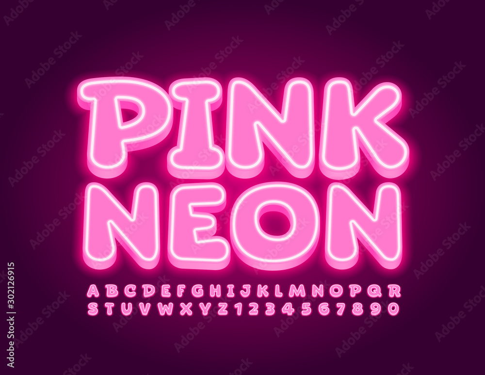 Vector Pink Neon Font. Glowing Alphabet Letters and Numbers. Stock ...