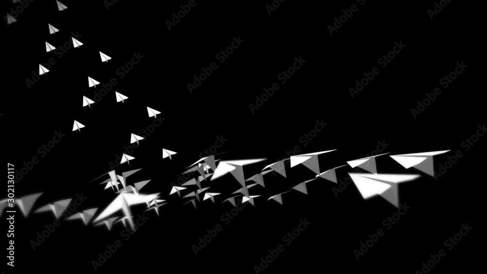 Origami airplane flying. Animation of flowing white paper plane on ...