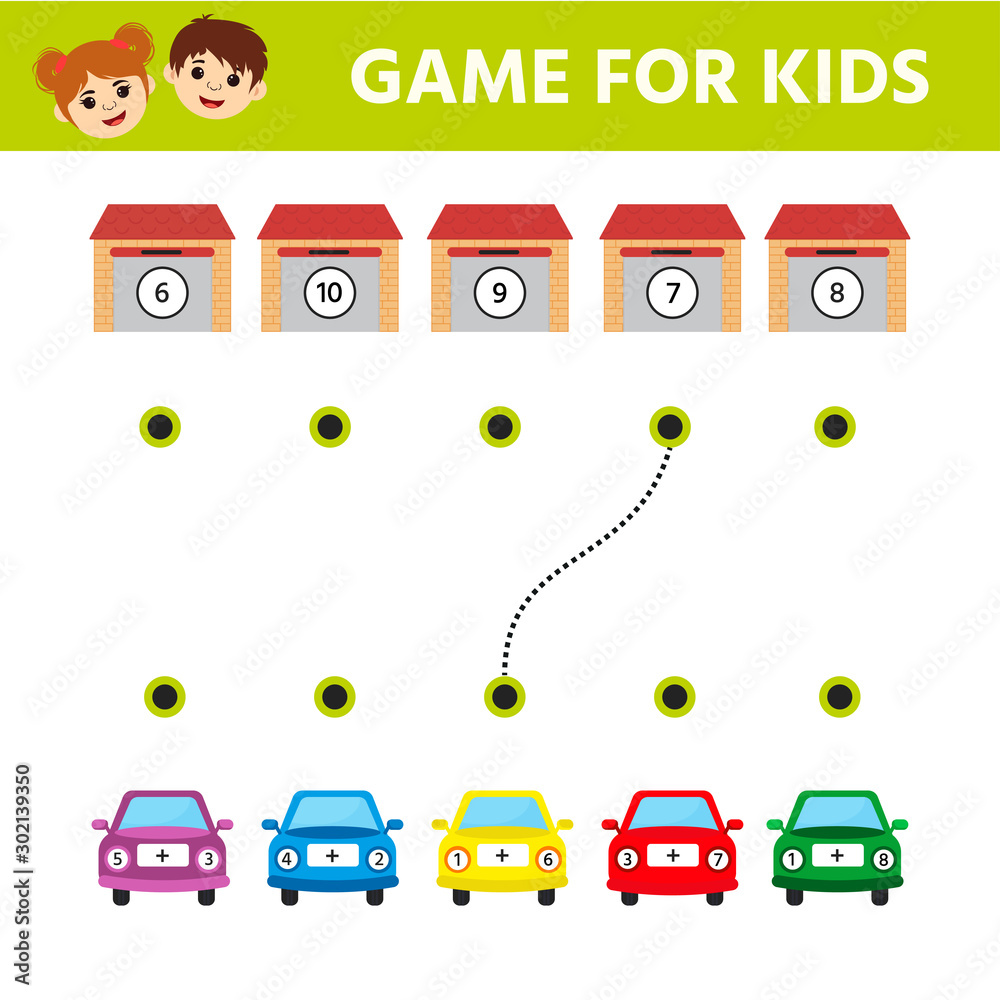 Game for kids. Match the pictures. Cartoon cars. Help the car find your ...