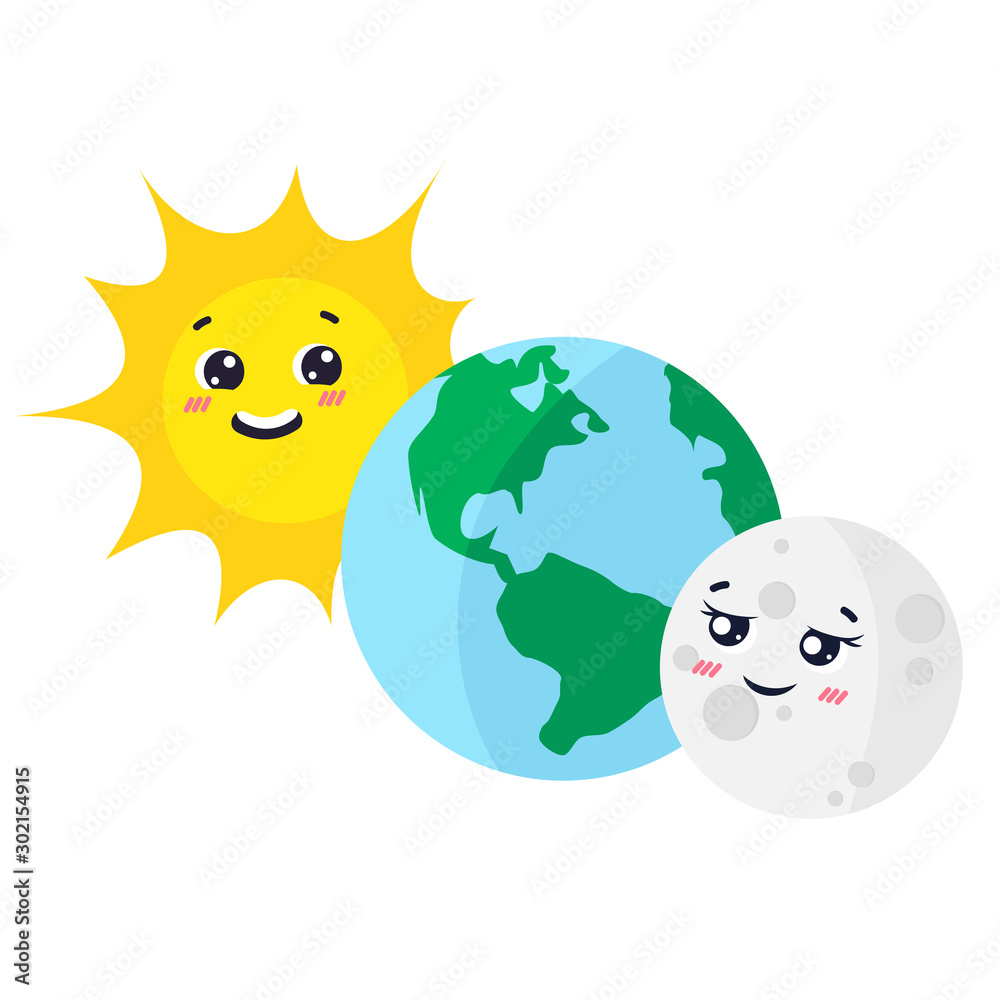 The sun and moon revolve around the earth, a cartoon character ...