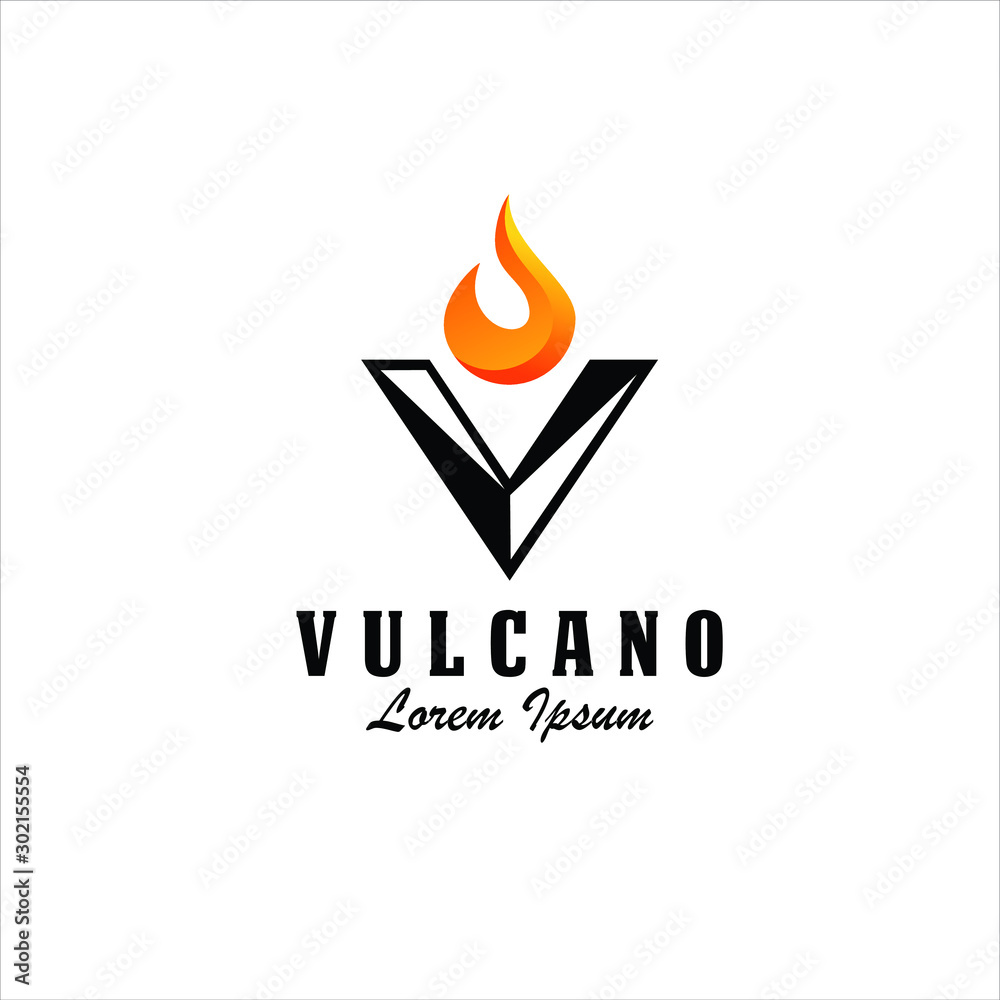 Letter V volcano, Volcano eruption logo. Simple illustration of volcano ...