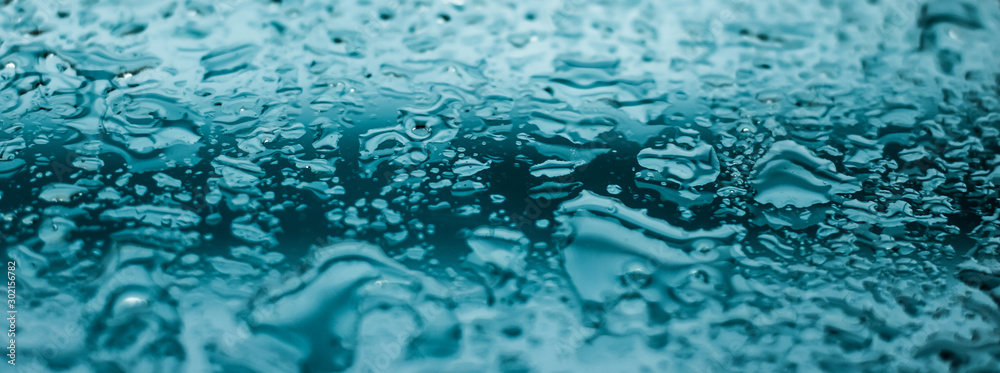 Water texture abstract background, aqua drops on turquoise glass as ...