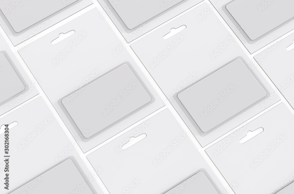 Plastic gift card in paper blister pack mock up template on isolated ...