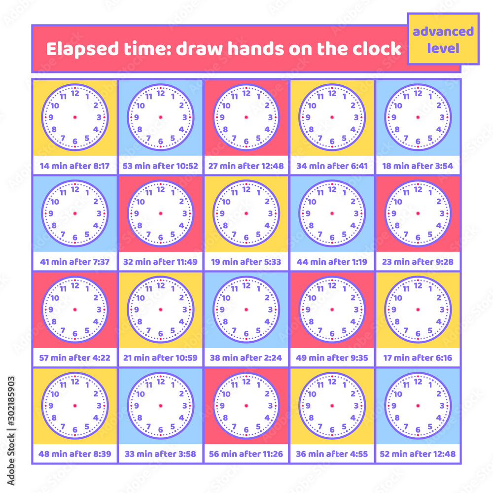 Elapsed time: draw hands on the clock worksheet for kids. Addition and ...