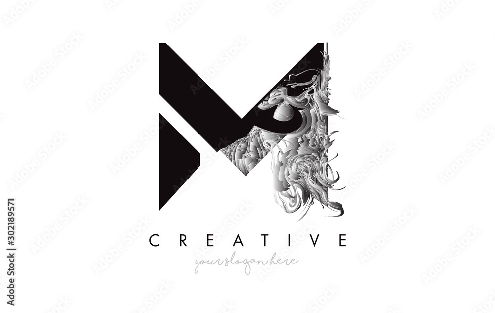 Letter M Logo Design Icon with Artistic Grunge Texture In Black and ...