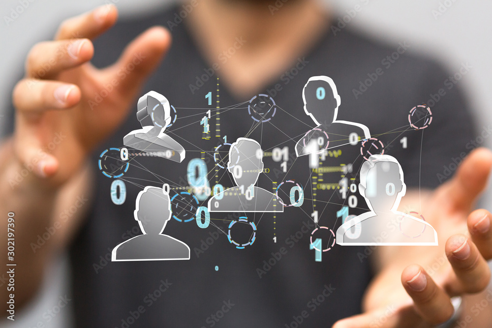 connected symbols for digital, interactive and global communication ...