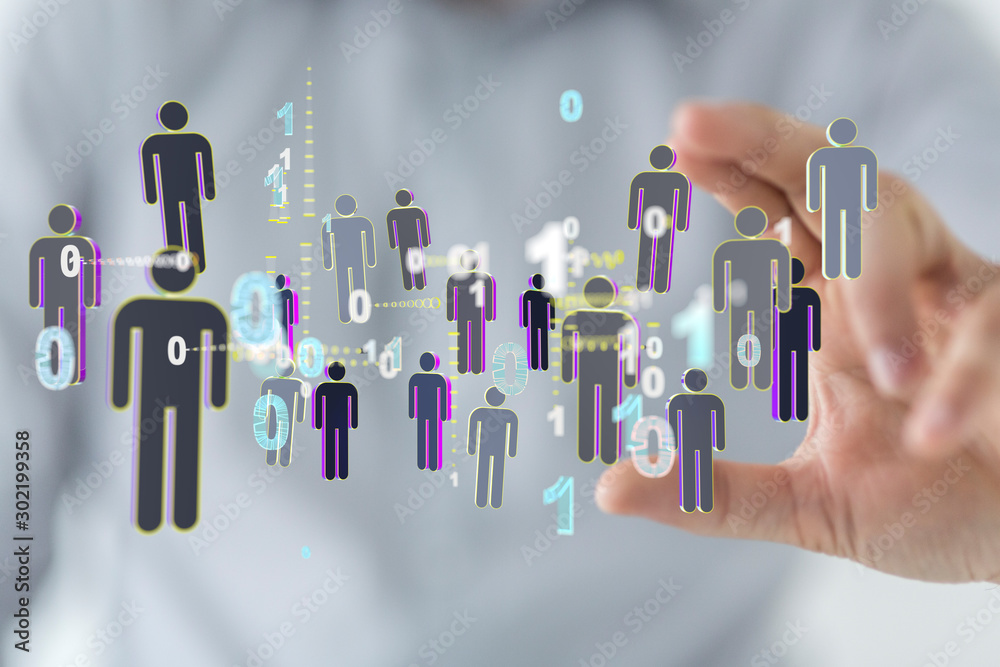 connected symbols for digital, interactive and global communication ...