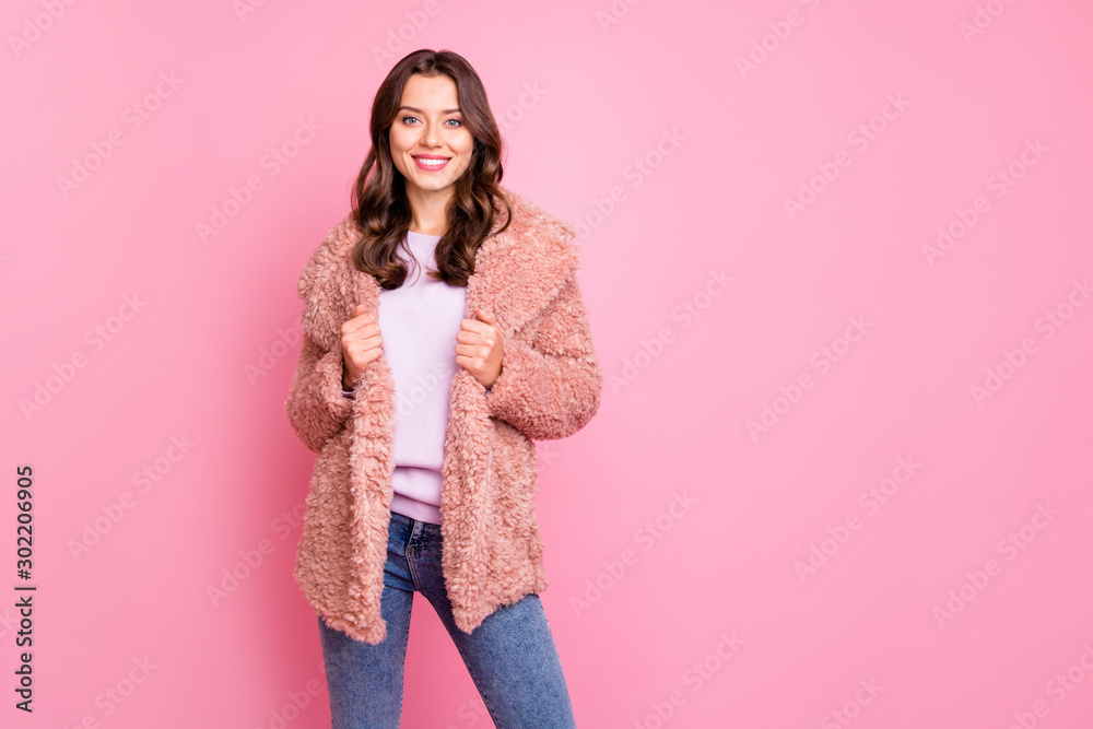 Photo of amazing millennial model lady standing confidently posing for ...