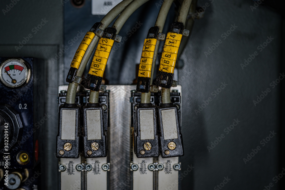Electrical Connectors of a modern machining center Stock Photo | Adobe ...