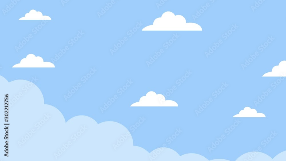 Abstract kawaii. Blue sky full of clouds moving right to left. Cartoon ...