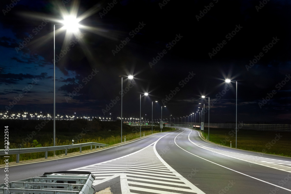 night empty road with modern LED street lights Stock Photo | Adobe Stock