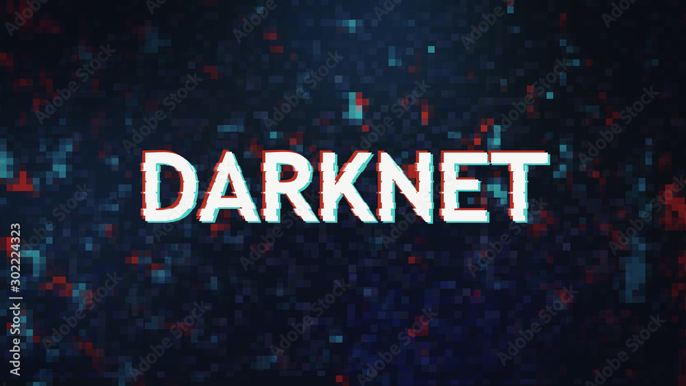 Darknet inscription in glithched style over dark pixelated background ...
