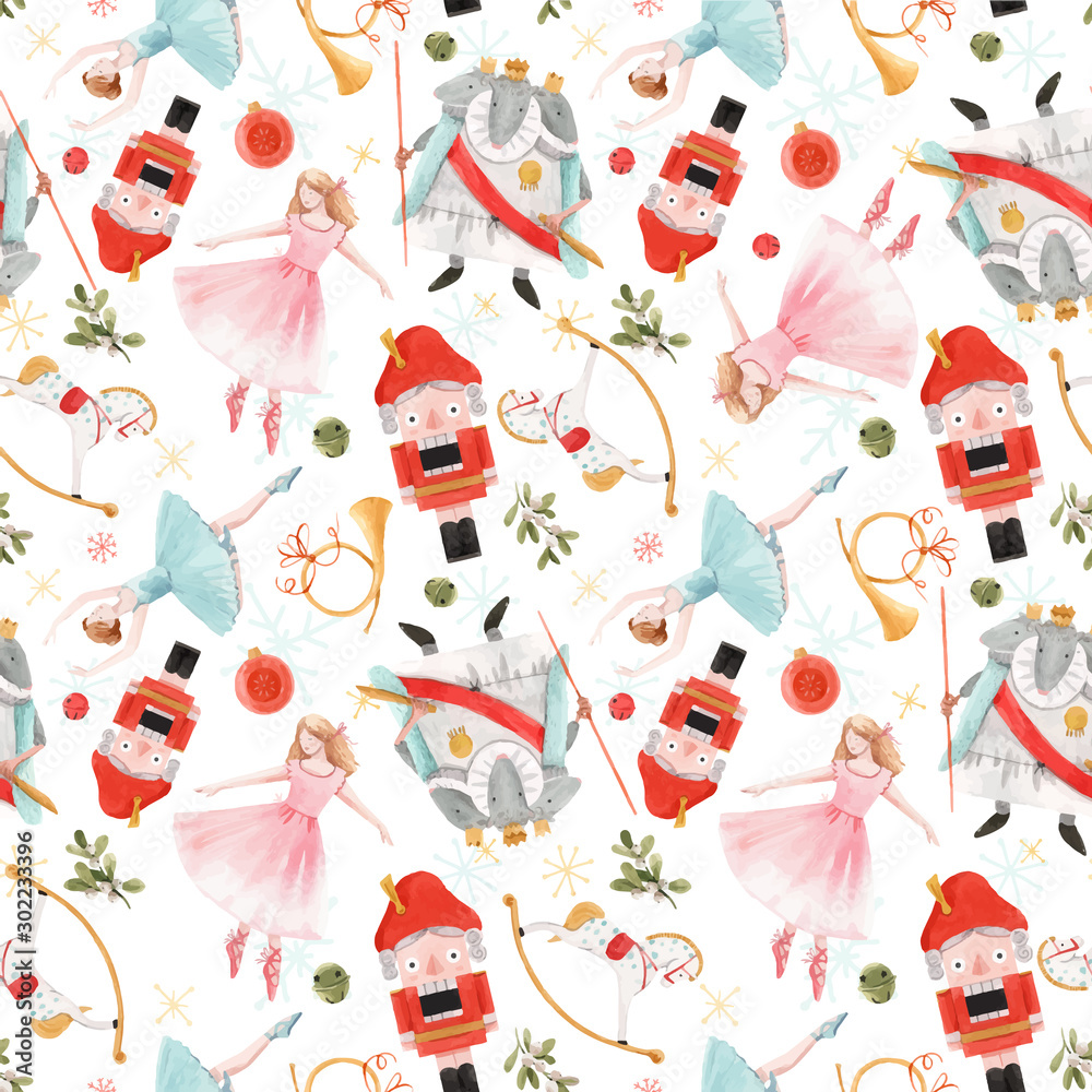 Watercolor vector christmas winter nutcracker fairy tale ballet ...
