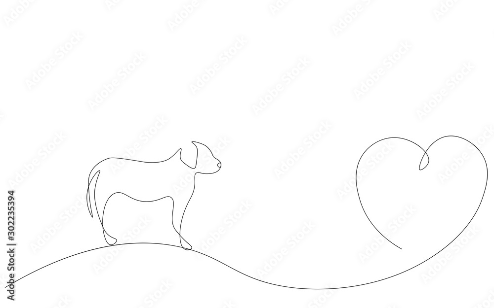 Dog with heart continuous line drawing, vector illustration Stock ...