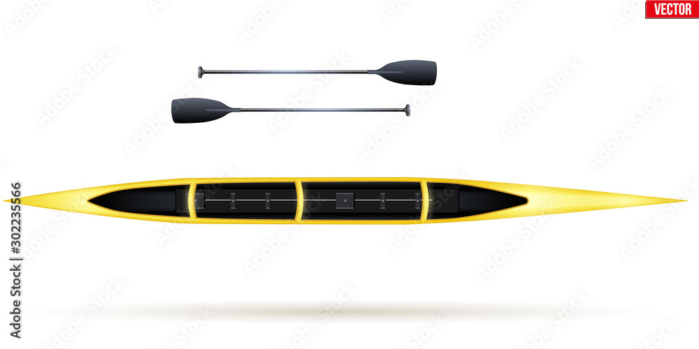 Double canoe and paddles for water sports. Top view of Equipment ...