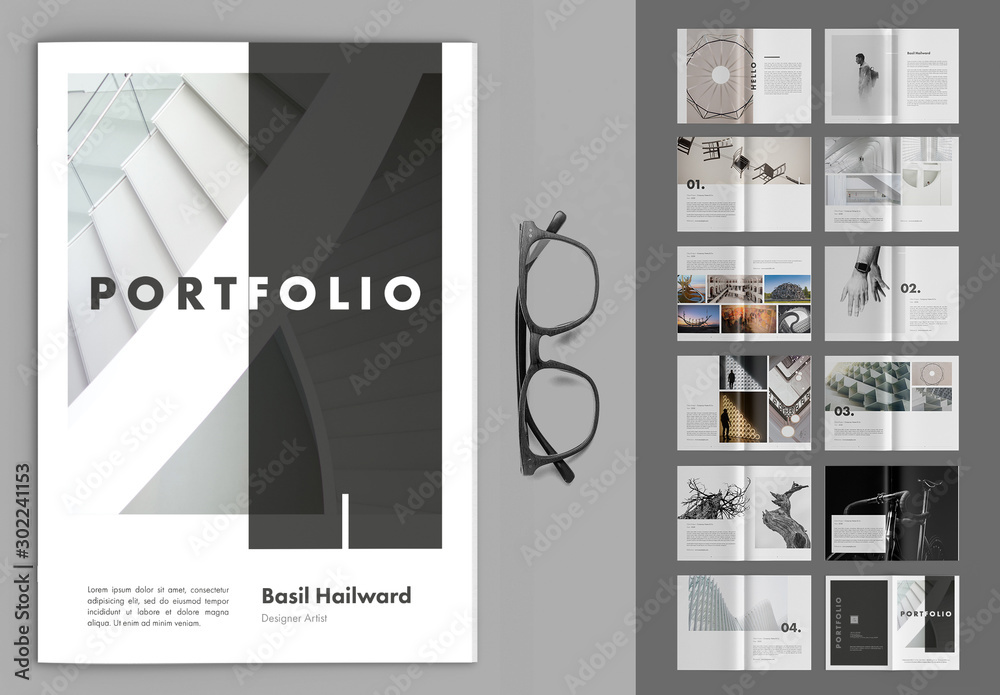 Portfolio Layout with Gray Accents Template Stock | Adobe Stock