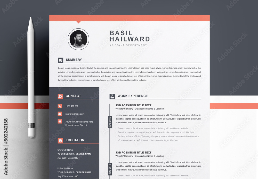 Resume Layout with Sidebar Element Stock Template | Adobe Stock