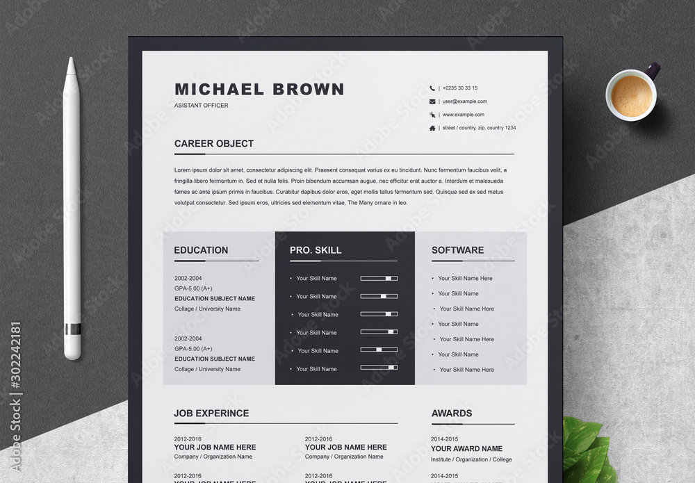 Resume Layout with Black Border Stock Template | Adobe Stock