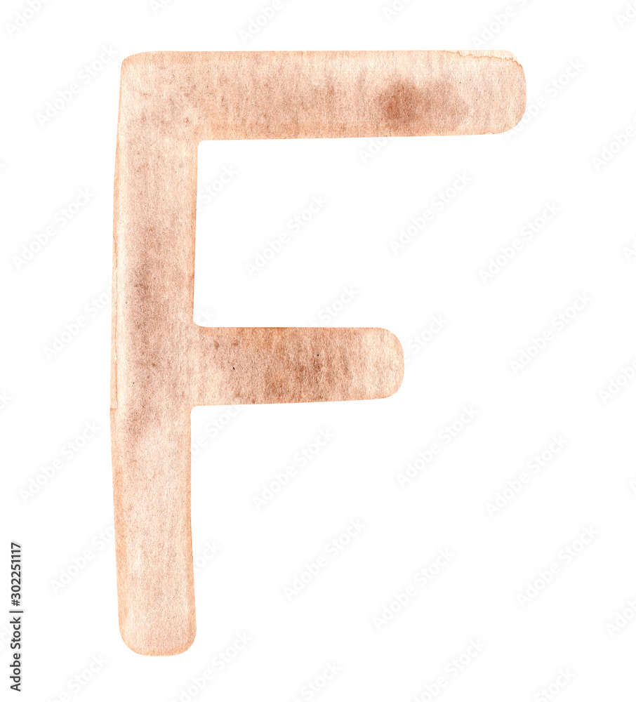 Watercolor hand painted cute alphabet letter in light nude brown color ...
