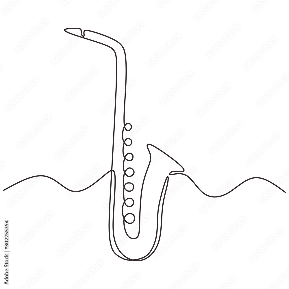 Saxophone jazz music instrument one continuous line drawing vector ...