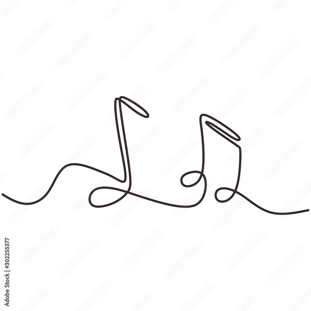 one line drawing of music notes isolated vector object continuous ...