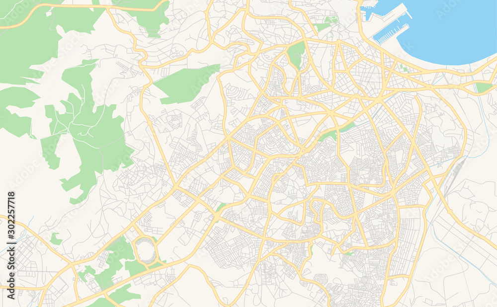 Printable street map of Tangier, Morocco Stock Vector | Adobe Stock