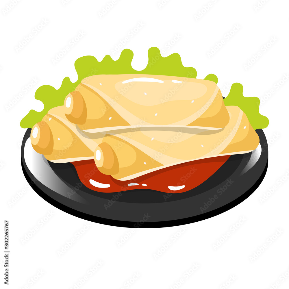 Chinese spring rolls color icon. Asian food with different fillings ...
