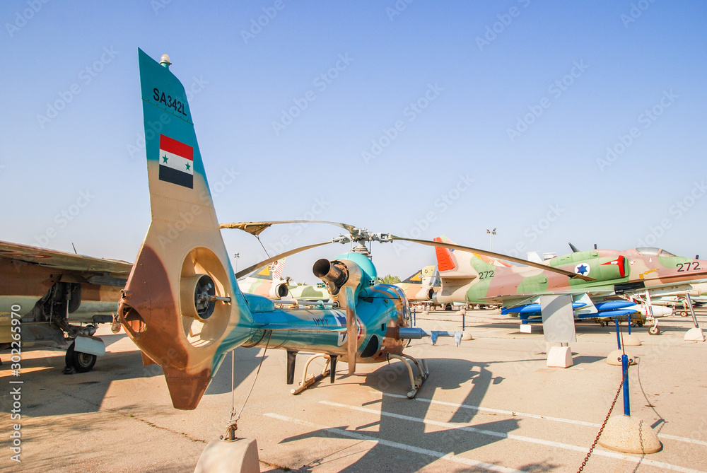 Vintage SA 342 Gazelle helicopter displayed at the Israeli Air Force ...