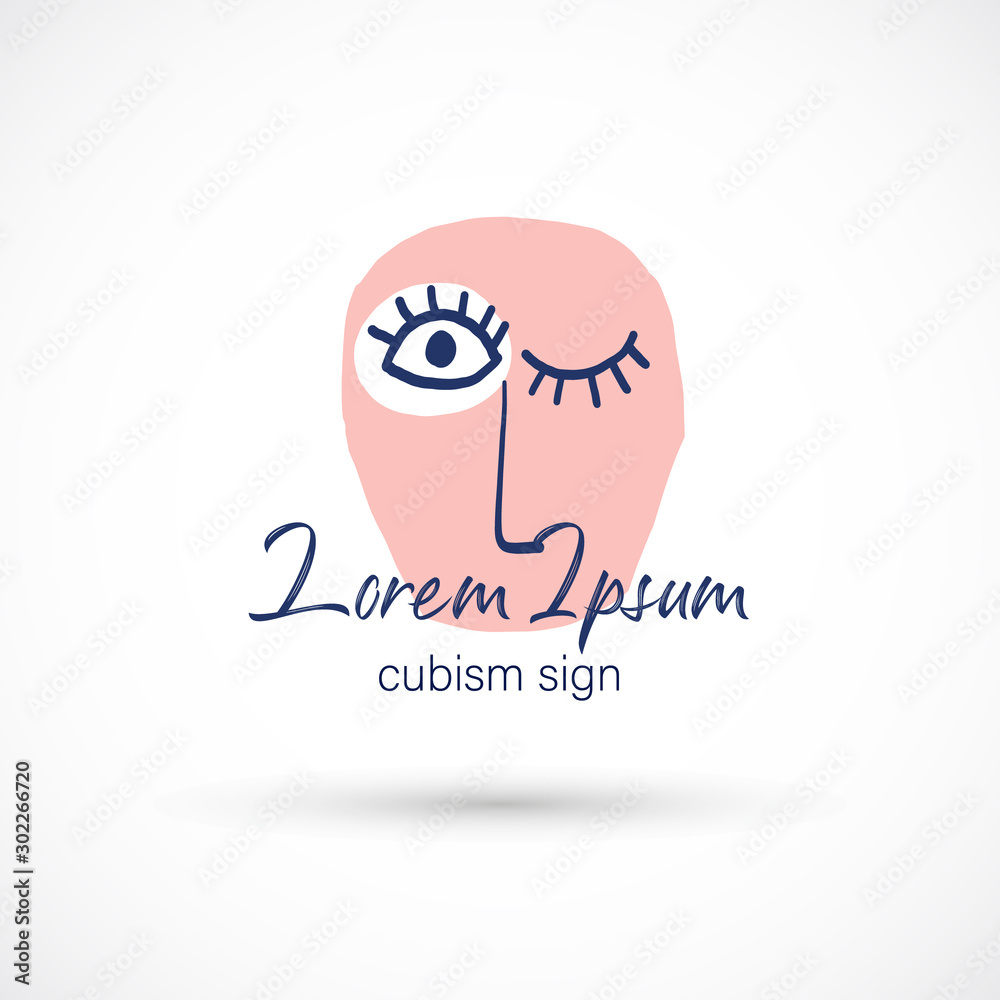 Cubism logo sign face blue pink mask Stock Vector | Adobe Stock