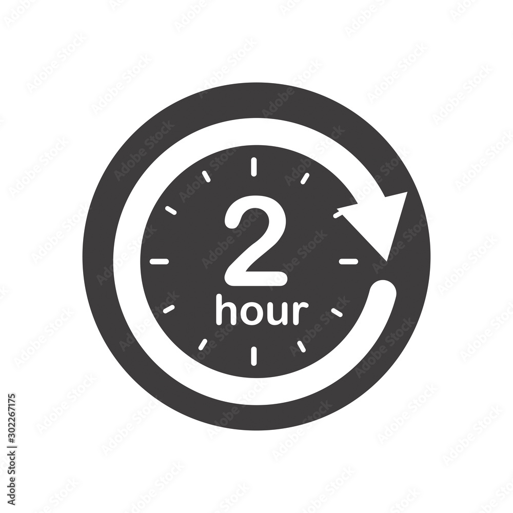 Two hours round icon with arrow. Black and white vector symbol. Stock ...