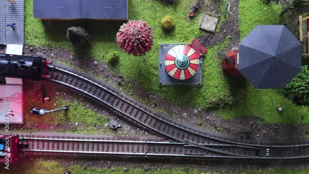 Stockvideon Top view of a moving model of a steam locomotive. Detailed ...