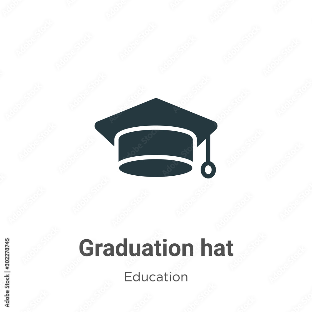 Graduation hat vector icon on white background. Flat vector graduation ...