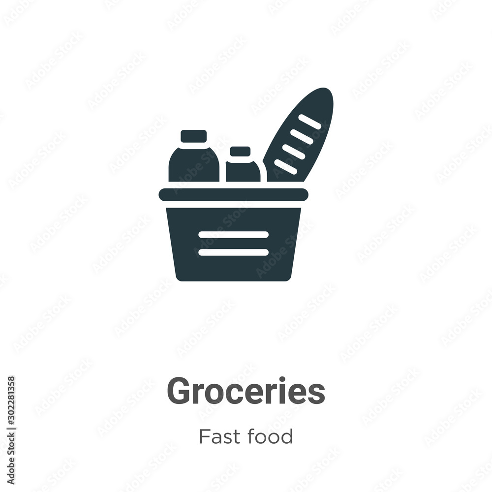 Groceries vector icon on white background. Flat vector groceries icon ...