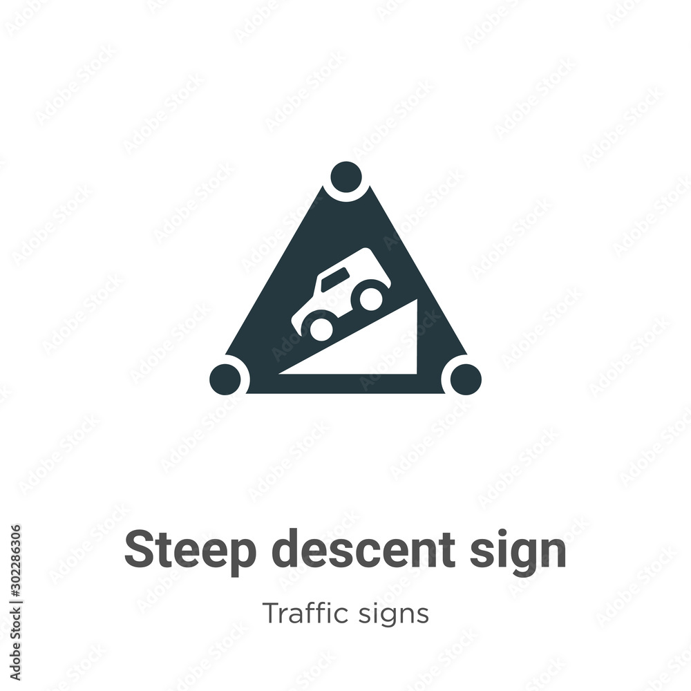 Steep descent sign vector icon on white background. Flat vector steep ...