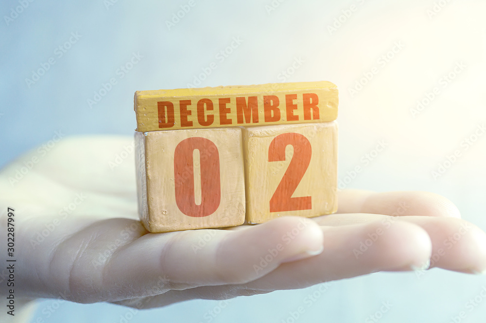 december 2nd. Day 2 of month,Handmade wood cube with date month and day ...