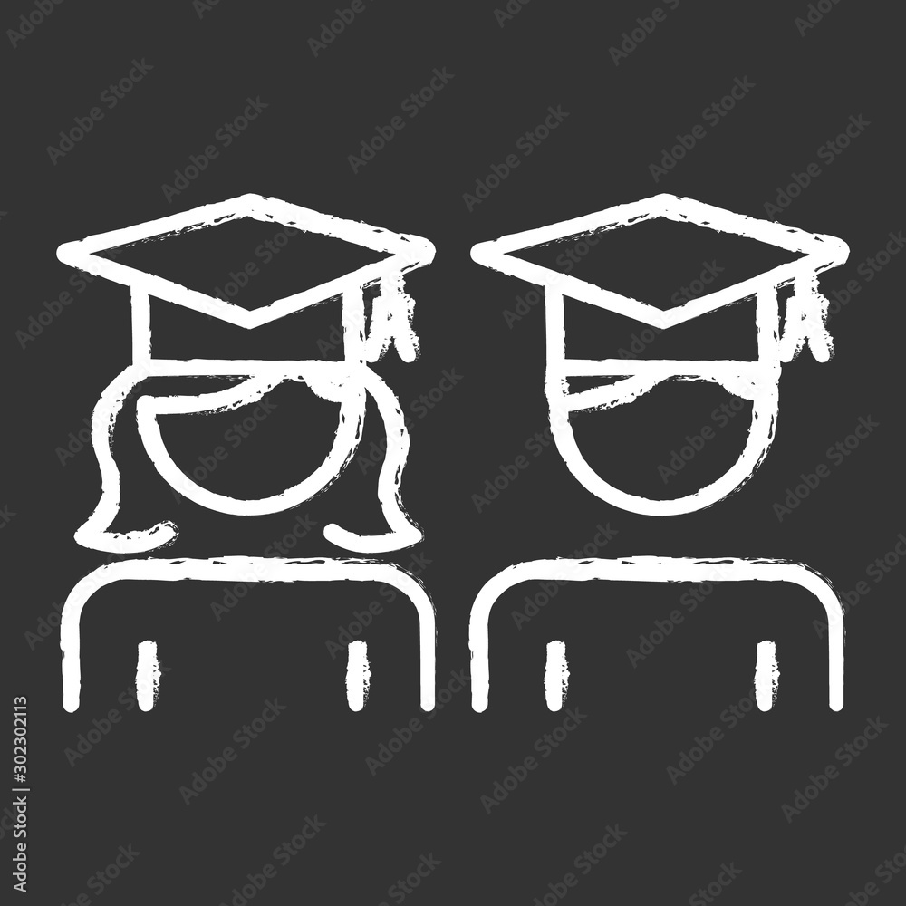 Education gender equality chalk icon. College students. University ...
