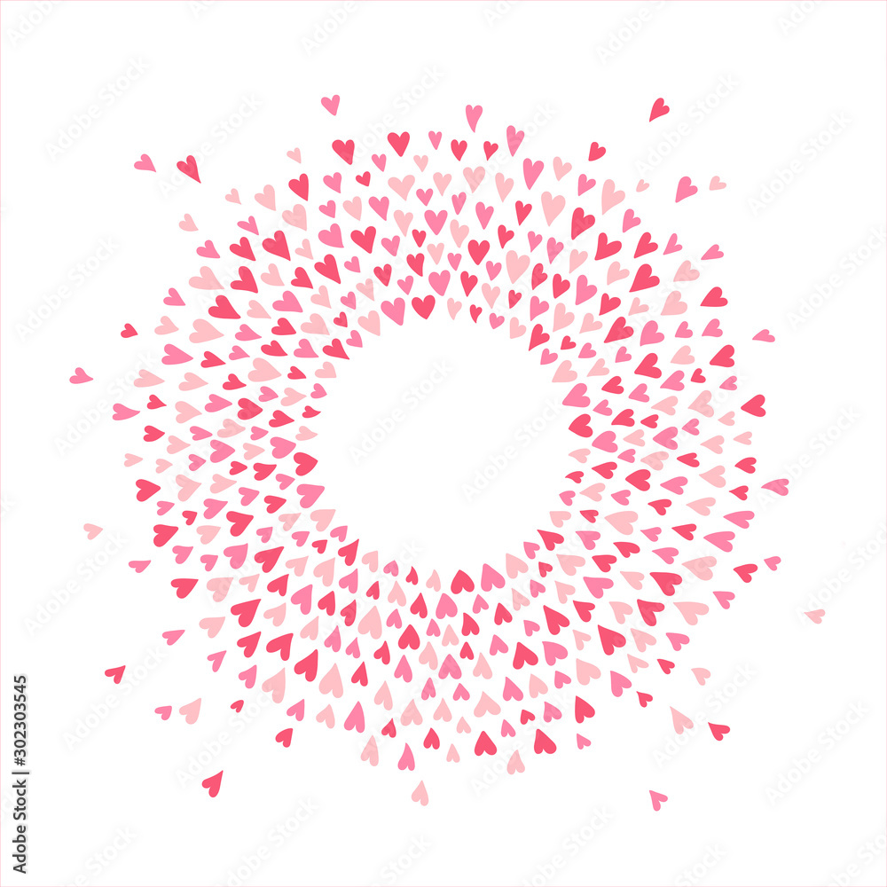 Round heart splash, splatter, spatter frame. Circle, ring shape made of ...