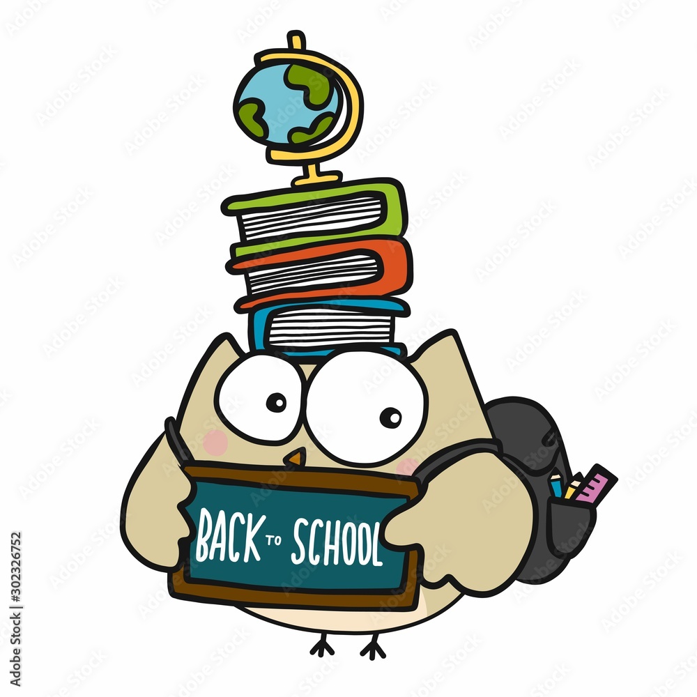 Owl student back to school cartoon vector illustration Stock Vector ...
